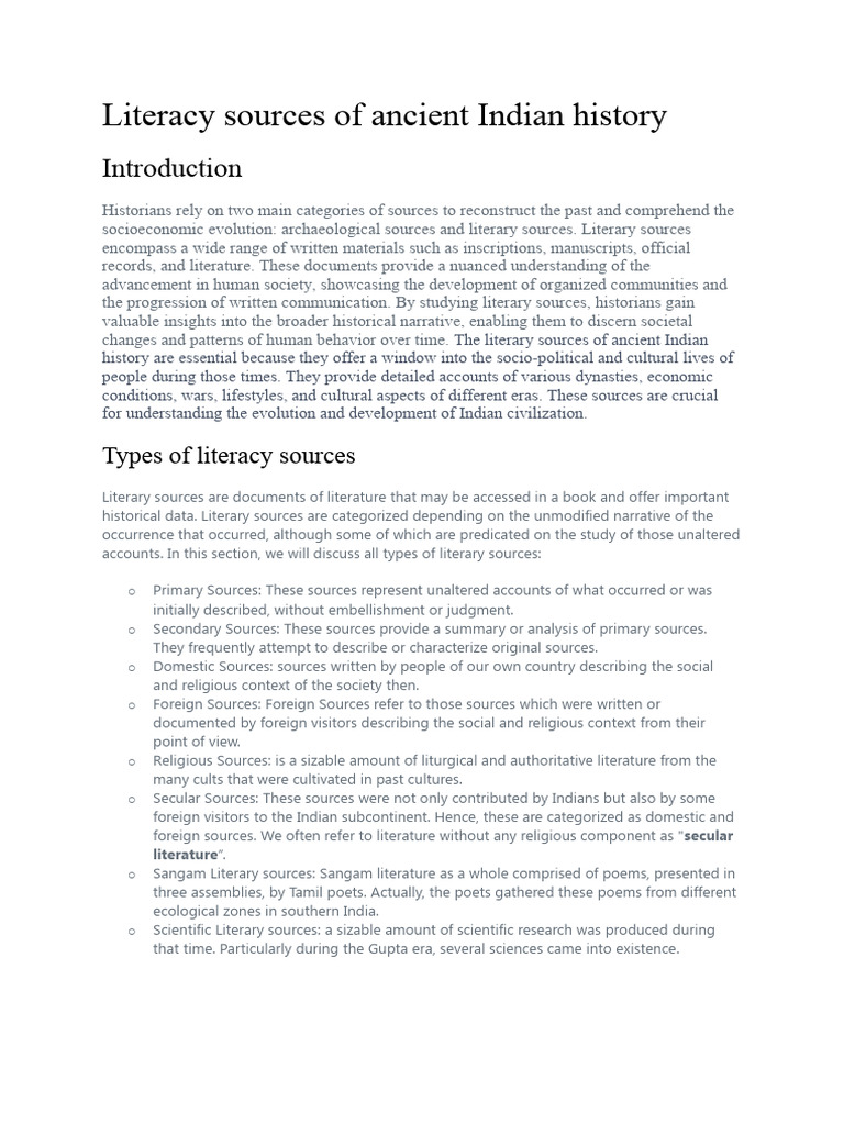 Literary Sources of Ancient Indian History | PDF | Vedas | Sutra