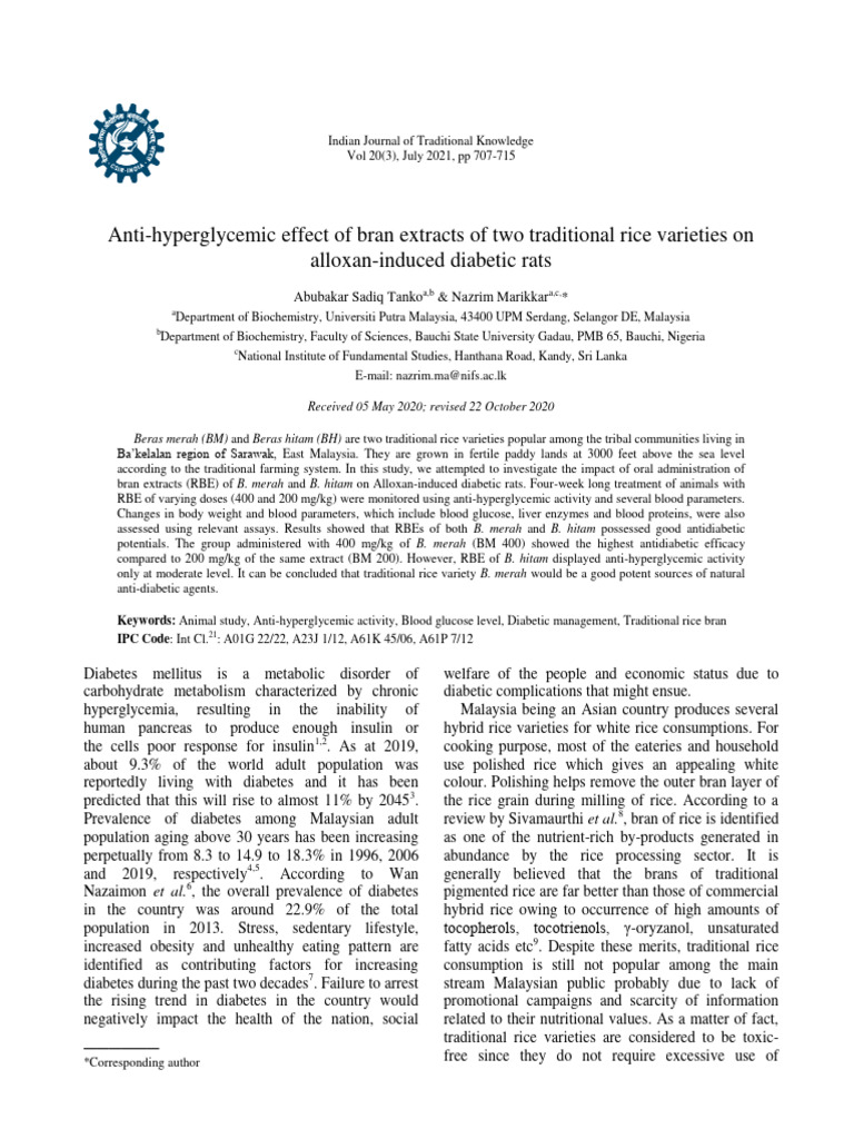 IJTK Vol.20 (3) 707-715 | PDF | Diabetes | Hyperglycemia