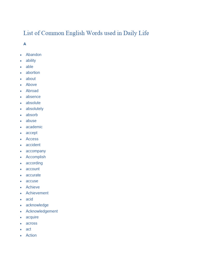 Common English Words List | PDF