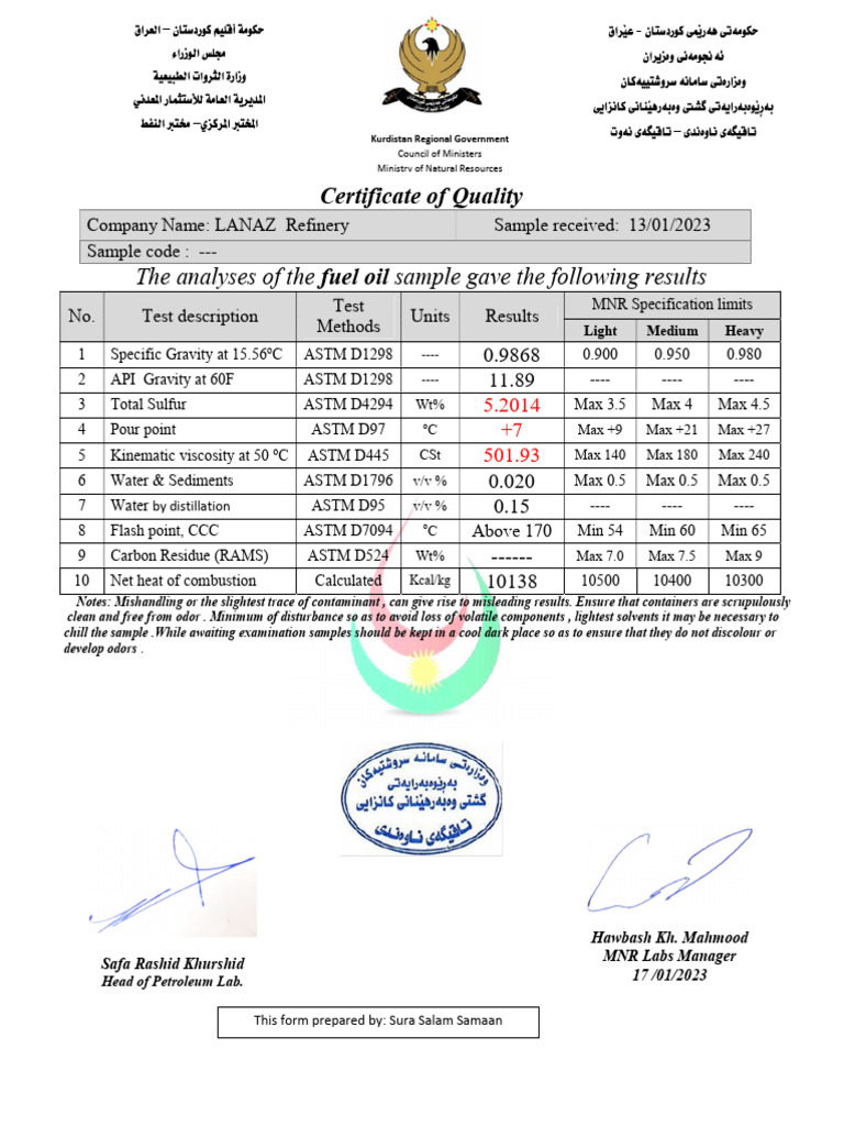 Fuel Oil 17-1-2023 Lanaz | PDF | Fuel Oil | Fuels