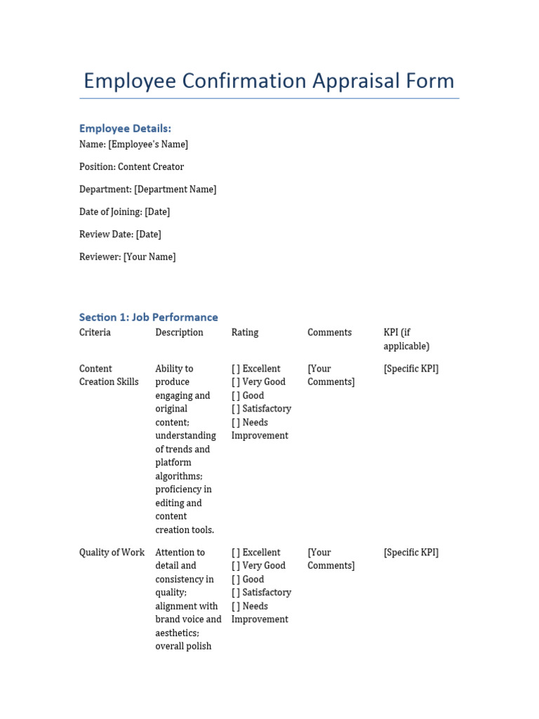 Confirmation Appraisal Form | PDF | Business | Social Psychology