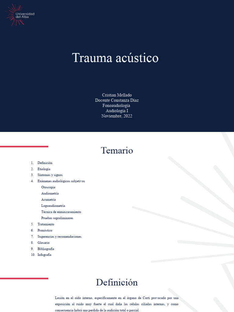 Trauma Acústico | PDF | Escuchando | Oído