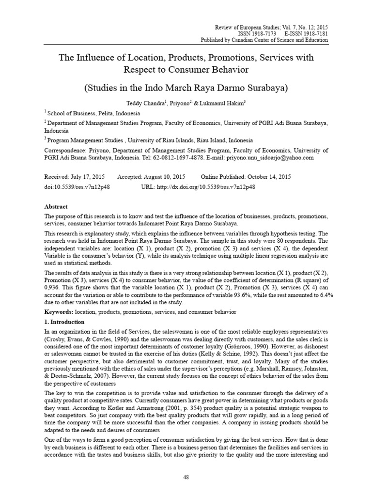 The Influence of Location, Product, Promotions, Services With Respect To Consumer Behaviour ...