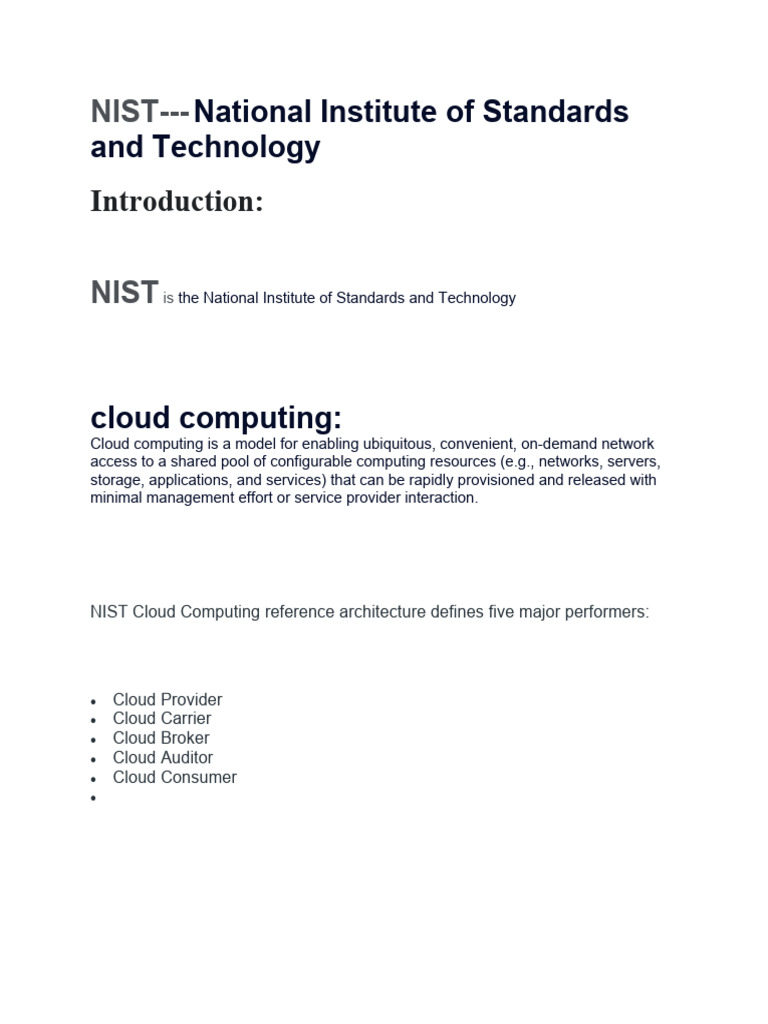 NIST Cloud Computing Reference Architecture Defines Five Major Performers 34 | PDF | Cloud ...