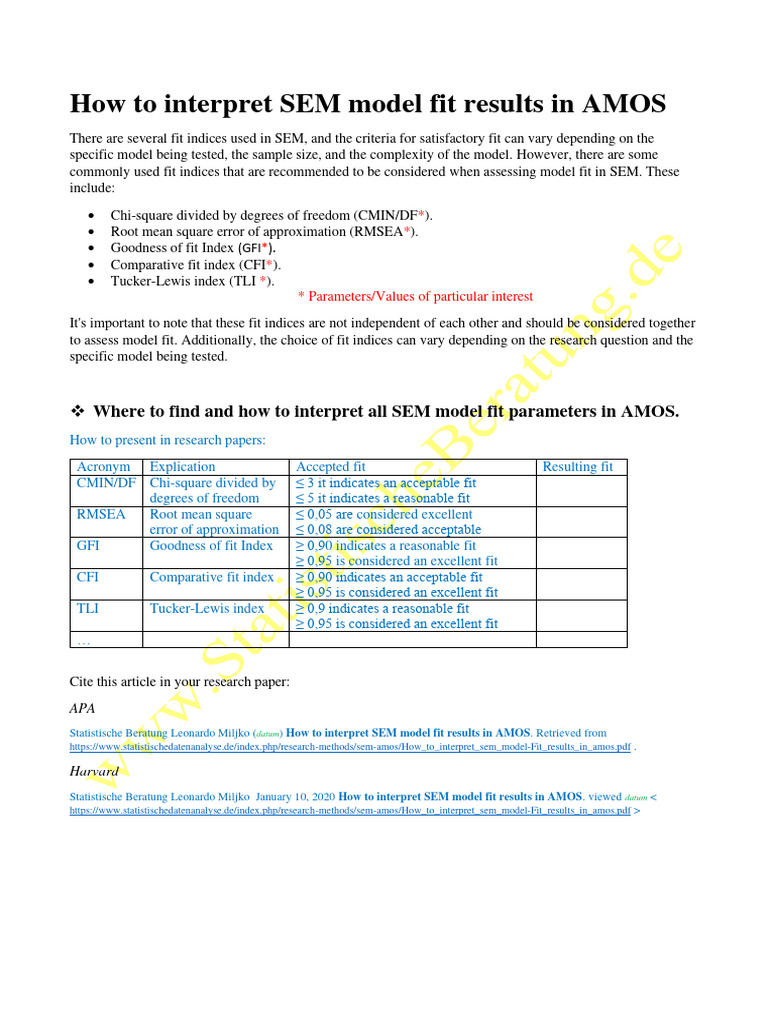 How To Interpret SEM Model-Fit Results in AMOS | PDF | Structural Equation Modeling | Degrees Of ...