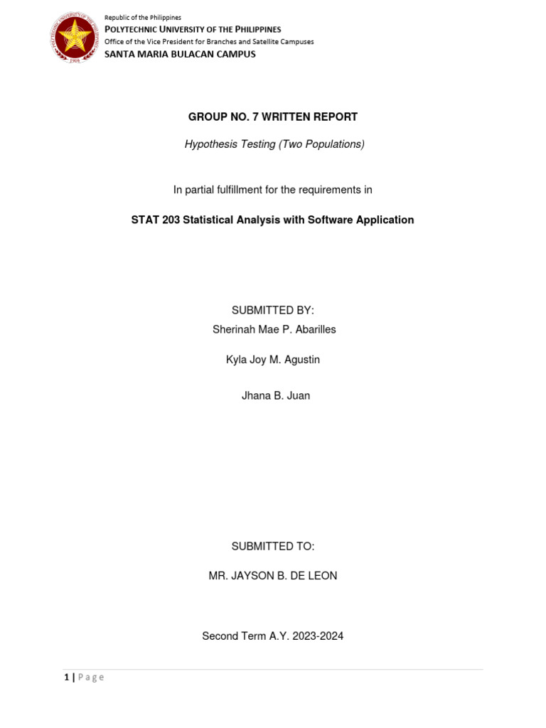 Group 7 Hypothesis Testing Two Populations Pdf Statistical Hypothesis Testing P Value