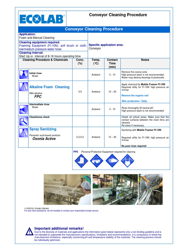 SOP - Conveyor Cleaning Procedure | Download Free PDF | Water ...