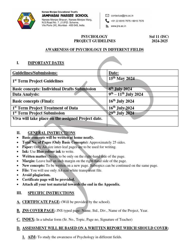 JH Ecampusupload Subjectnote GR 11 Psychology Term 1 Project Guidelines 2024-2025 | PDF ...
