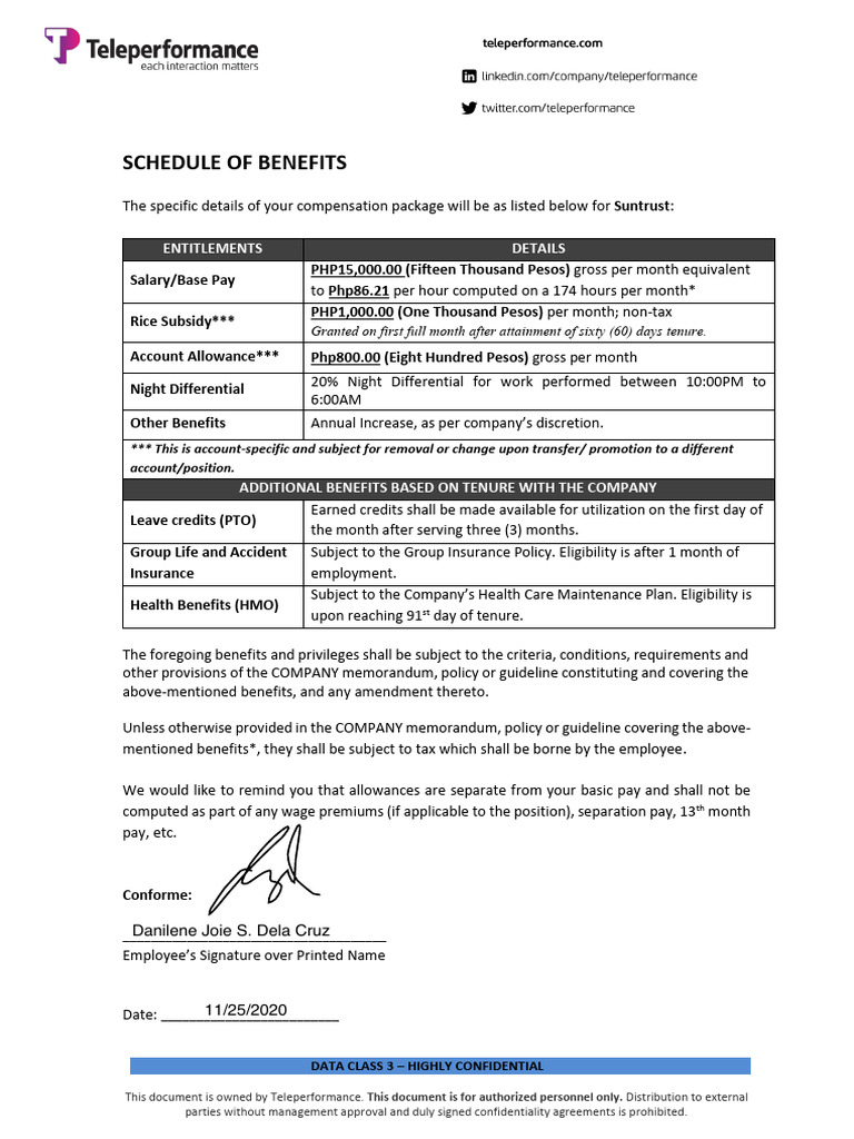 Telephil Schedule of Benefits Suntrust - Less Than 2 Yrs 2 | PDF ...