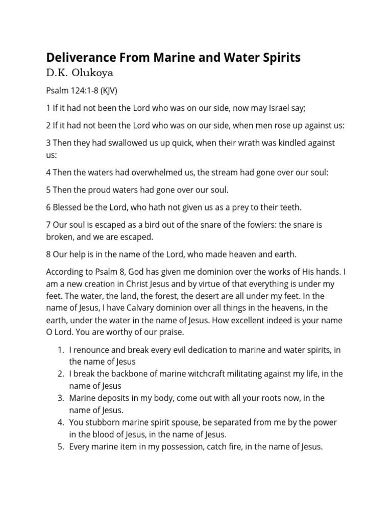Deliverance From Marine and Water Spirits (1) | Download Free PDF ...
