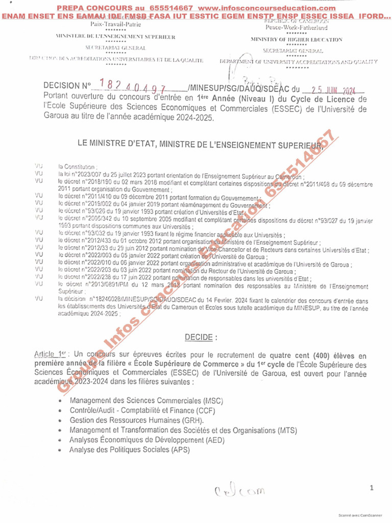 CONCOURS ESSEC GAROUA 2024 BAC | PDF