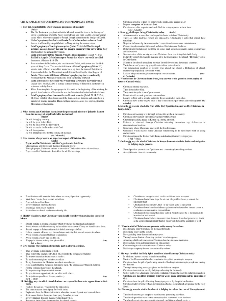 CRE P2 APPLICATION QUESTIONS AND COMPTEMPOARY ISSUES 2020 (Final) | PDF | Jesus | Mary, Mother ...