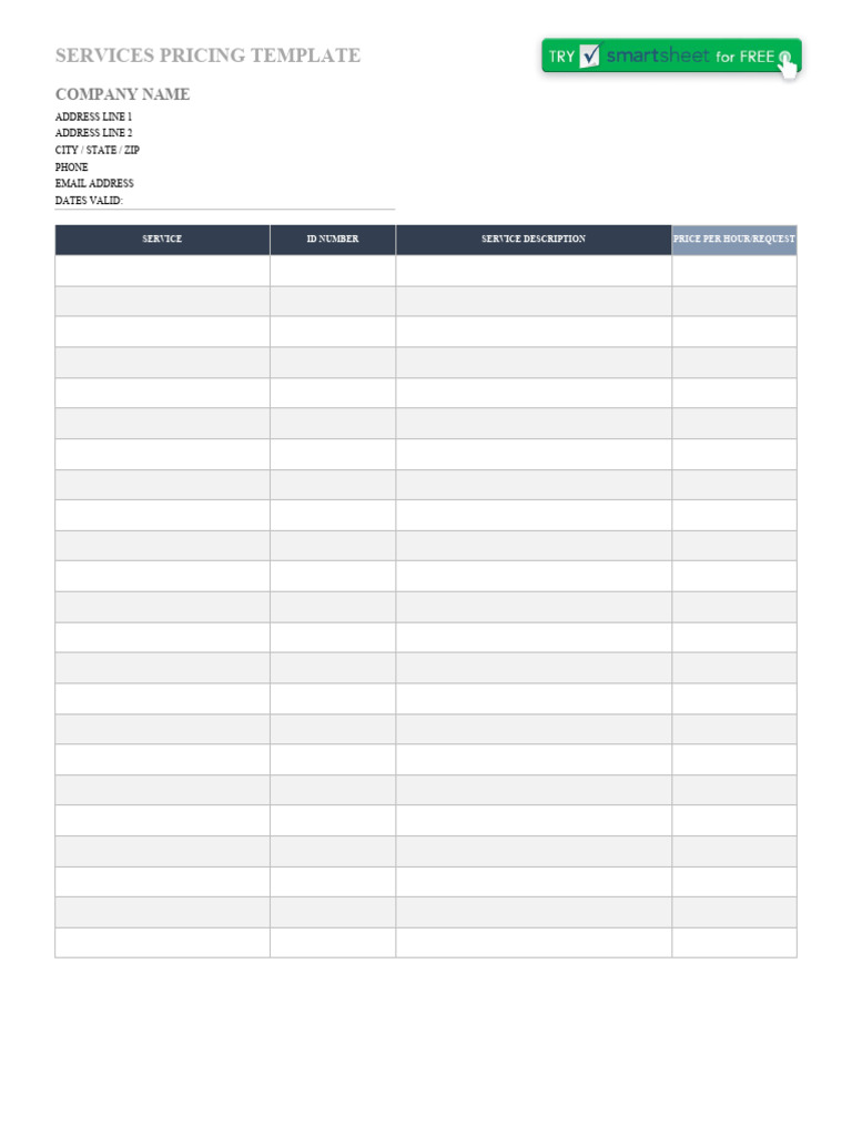 IC Services Pricing Template 10518 | PDF