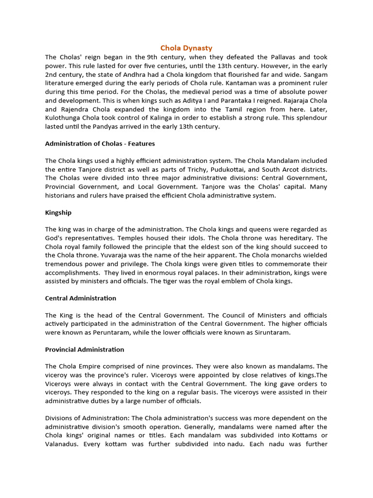 Chola Dynasty | PDF | South India