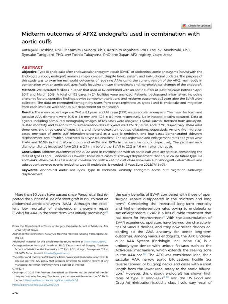 2023 - 02 - Midterm Outcomes of AFX2 Endografts Used in Combination ...