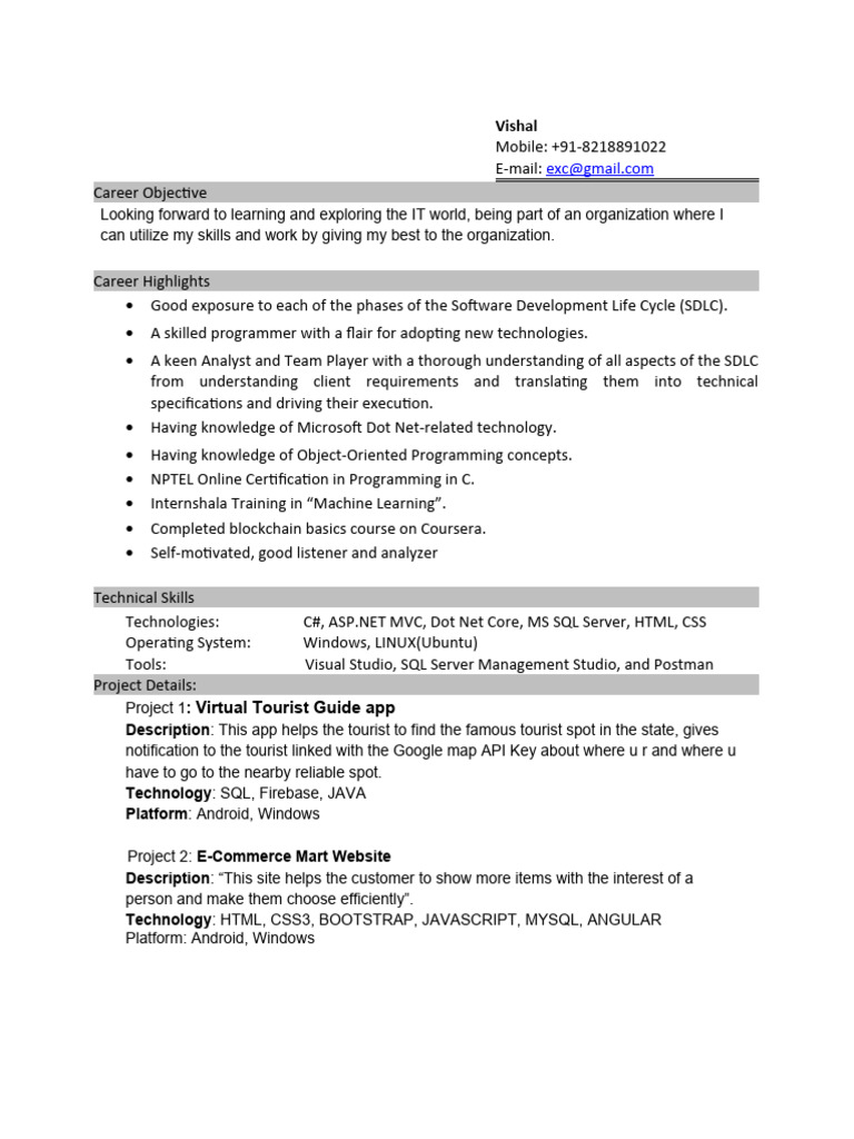 Resume of Vishals | PDF | Application Software | Android (Operating System)