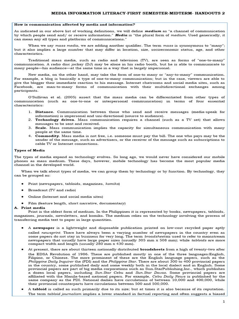 Handouts Week 2 | PDF | Mass Media | Advertising