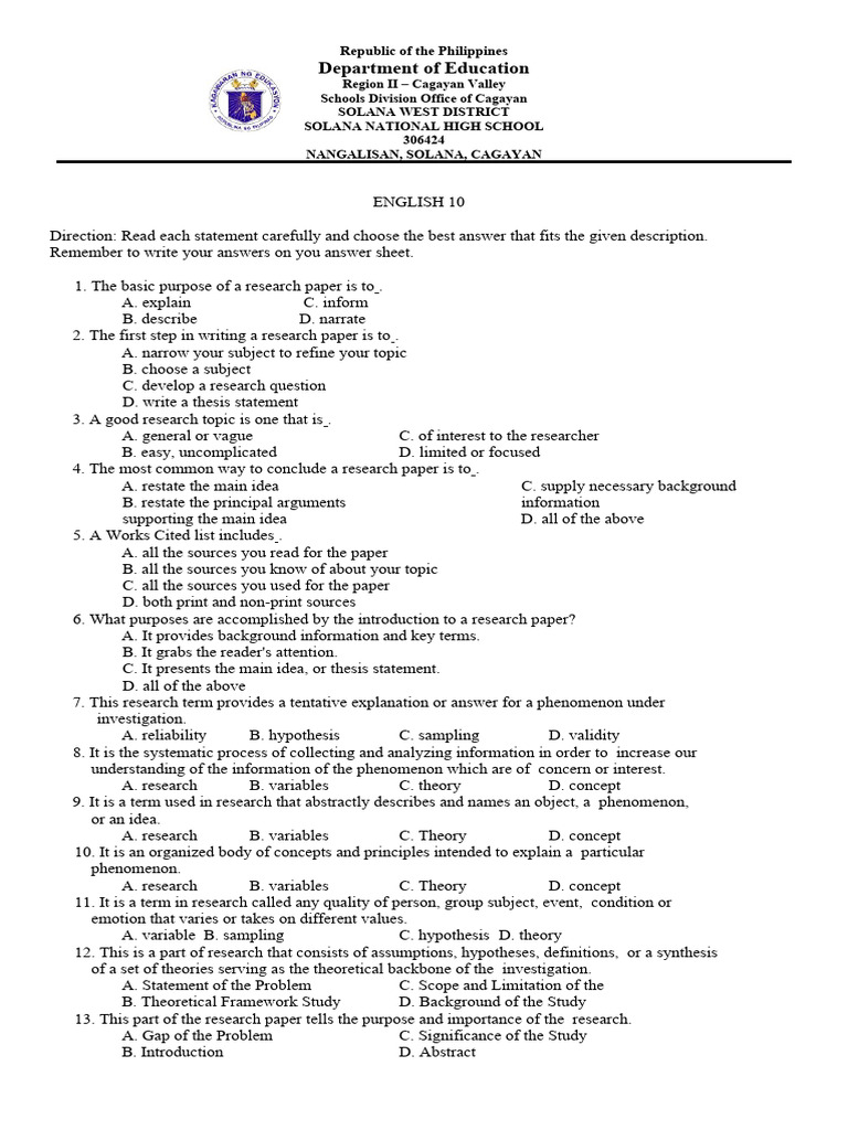 Fourth Quarter Exam | PDF | Methodology | Theory