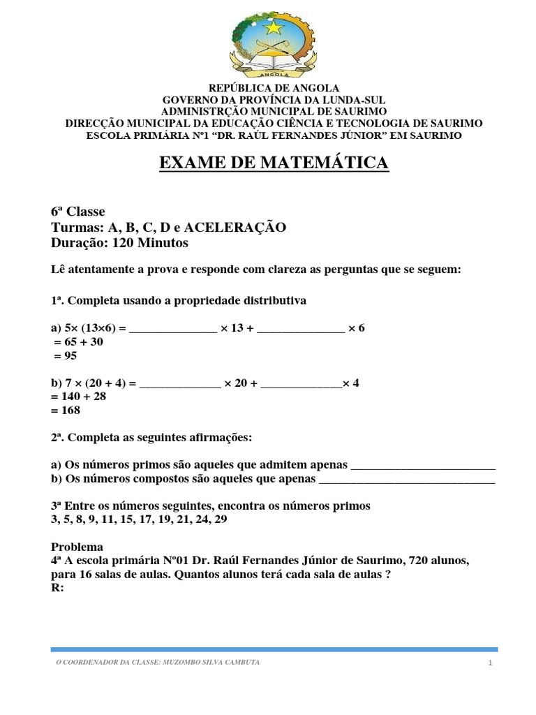Exame de Matemática 6ª Classe 2023 | PDF | Carreira e Crescimento