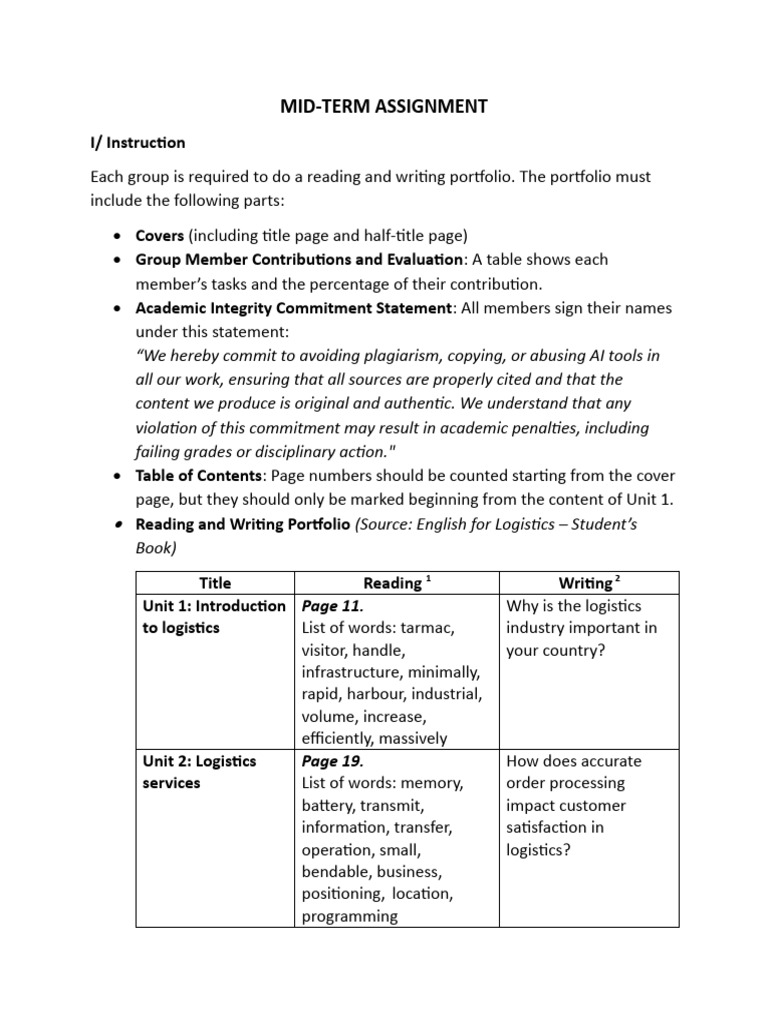 Mid-Term Assignment - TA CN XNK | PDF | Logistics | Transport