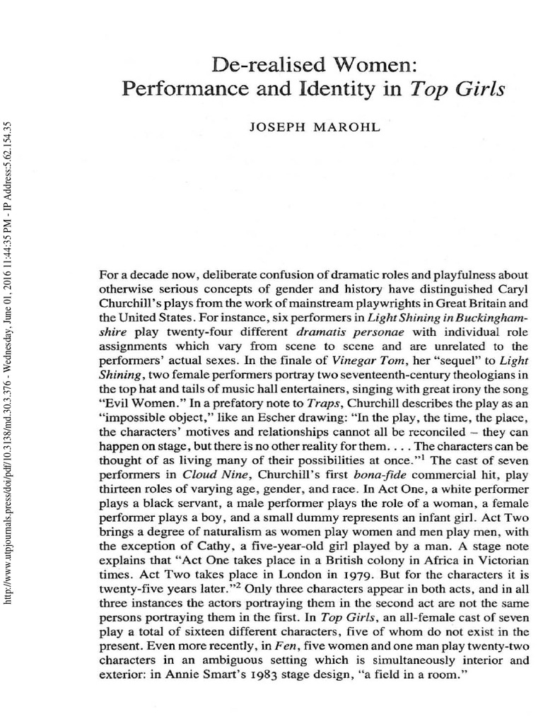 De-realised Women in Top Girls Analysis | PDF