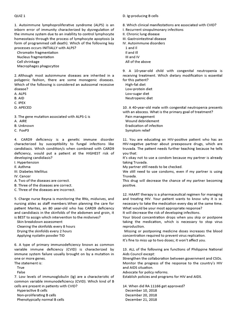 QUIZ 1 and 2 | PDF | Arthritis | Cancer