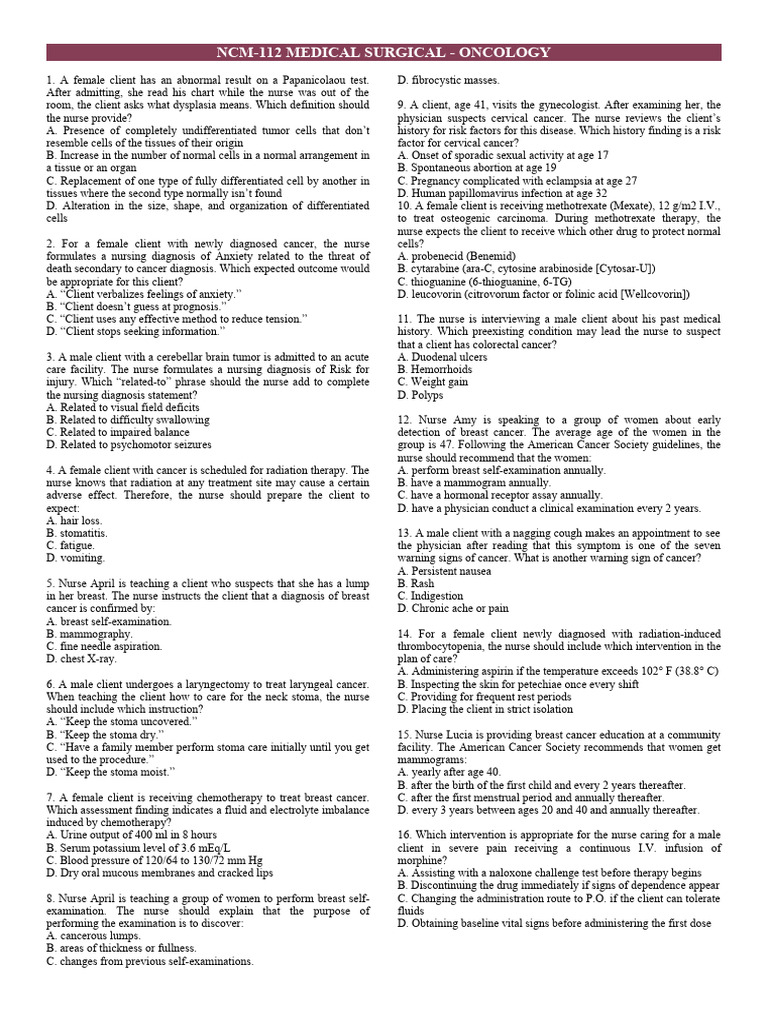 Practice Test | PDF | Cancer | Chemotherapy