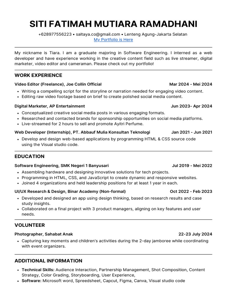 CV ATS - Siti Fatimah Mutiara Ramadhani | PDF