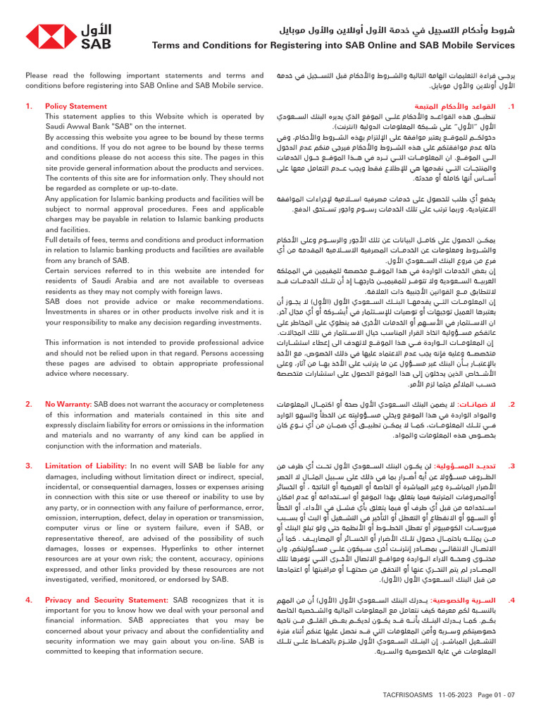 Terms and Conditions For Registration Into SAB Online and SAB Mobile ...