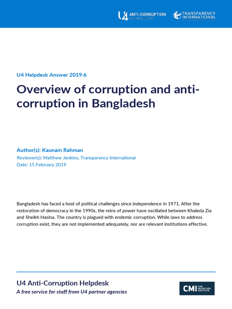 Overview of Corruption and Anti Corruption in Bangladesh 2019 | PDF | Corruption | Political ...