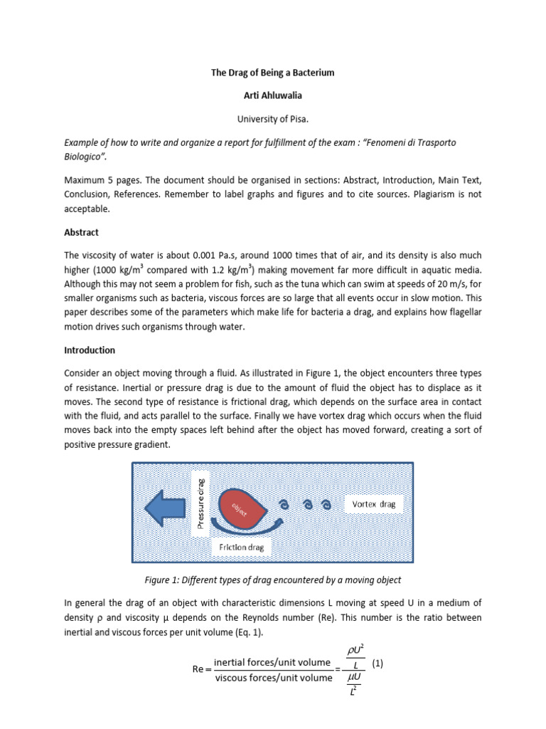 The Drag of Being A Bacterium | PDF | Drag (Physics) | Reynolds Number