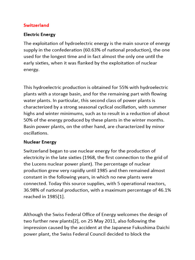Switzerland - Energy Types | PDF | Energy Development | Power Station