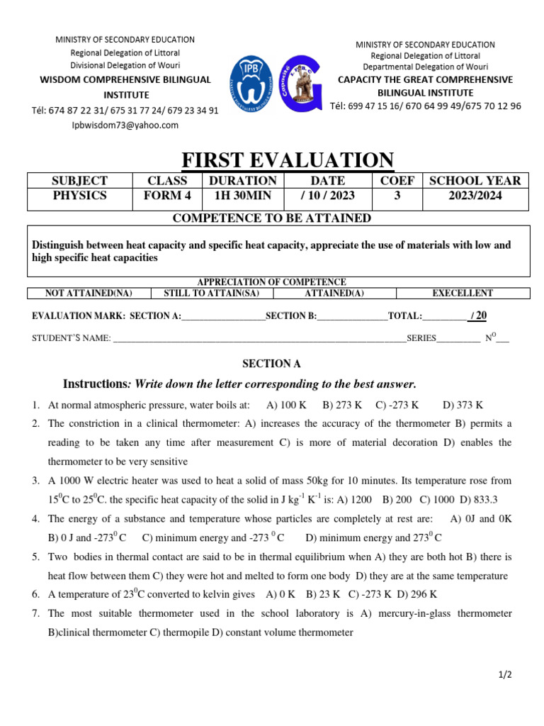 Physics Form 4 Eval 1 | PDF | Heat | Temperature