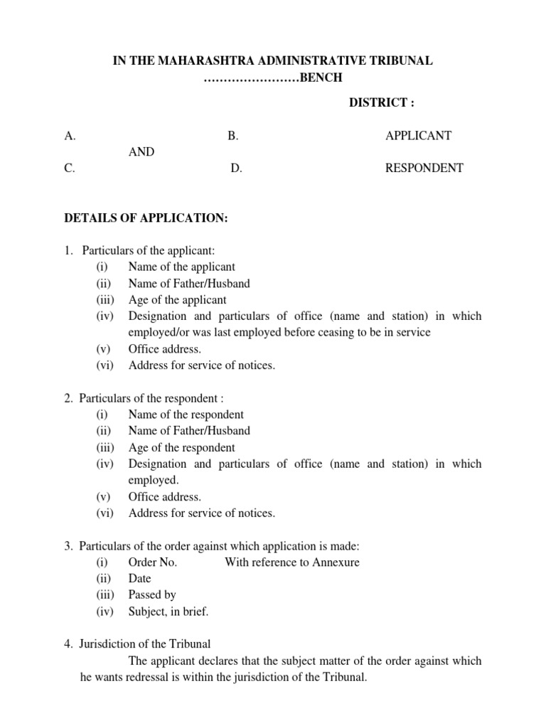 Maharashtra Tribunal Application Form | PDF | Lawsuit | Writ