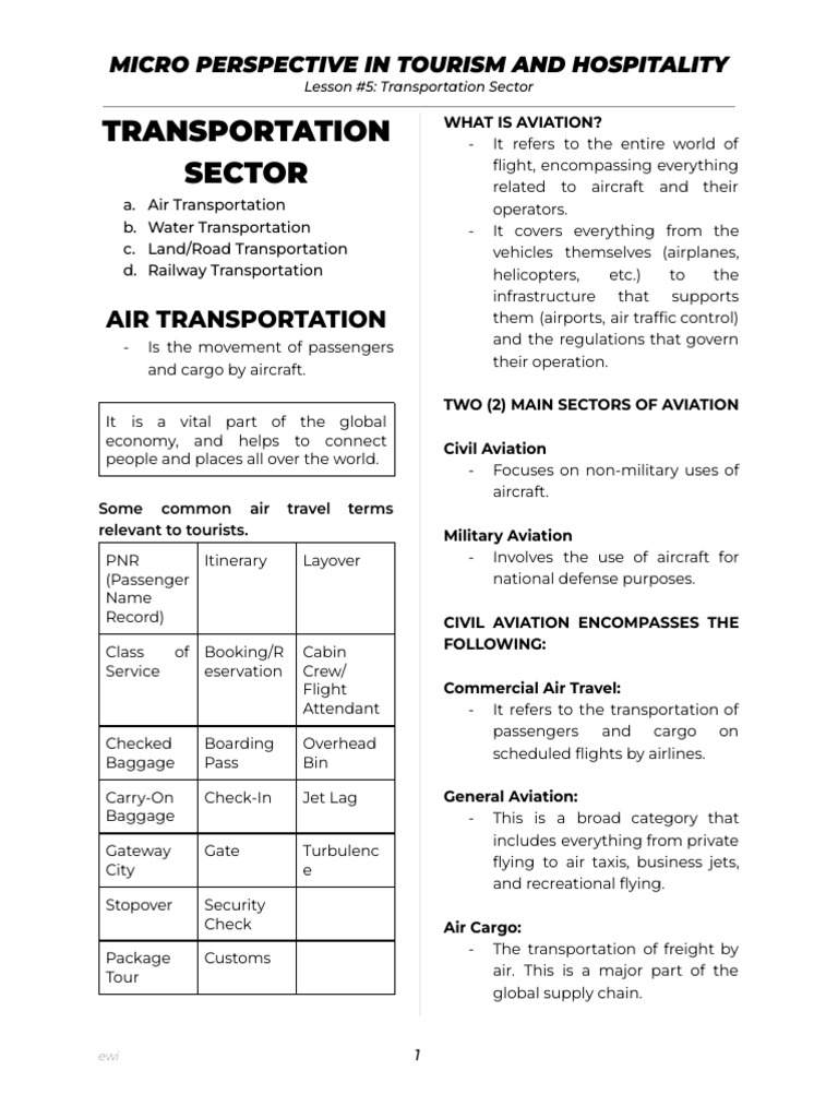 Transportation in Tourism and Hospitality | PDF | Transport | Aviation
