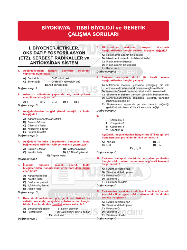 00 Biyokimya Tus SC Calisma Sorulari Yeni | PDF