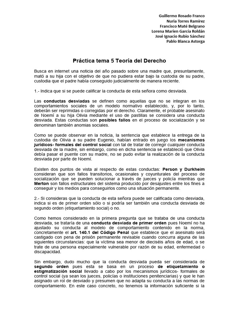 Práctica Tema 5 Teoría Del Derecho | PDF | Comportamiento | Sentencia (ley)