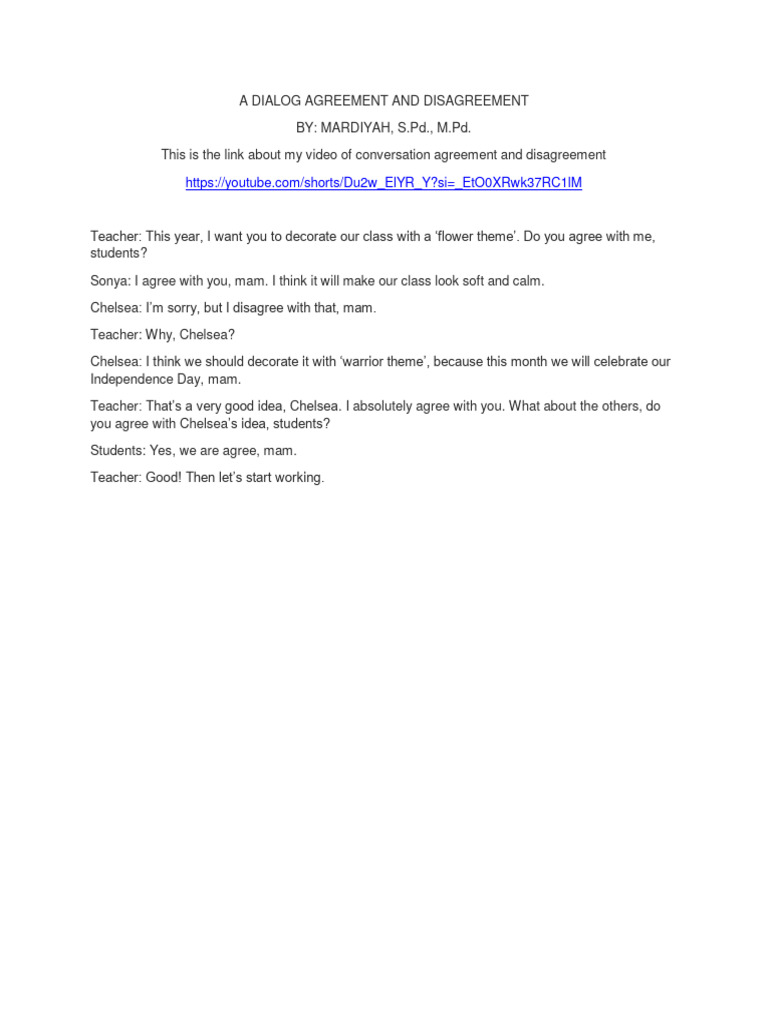 A Dialog of Agreement and Disagreement by Mardiyah, S.PD., M.pd. | PDF ...