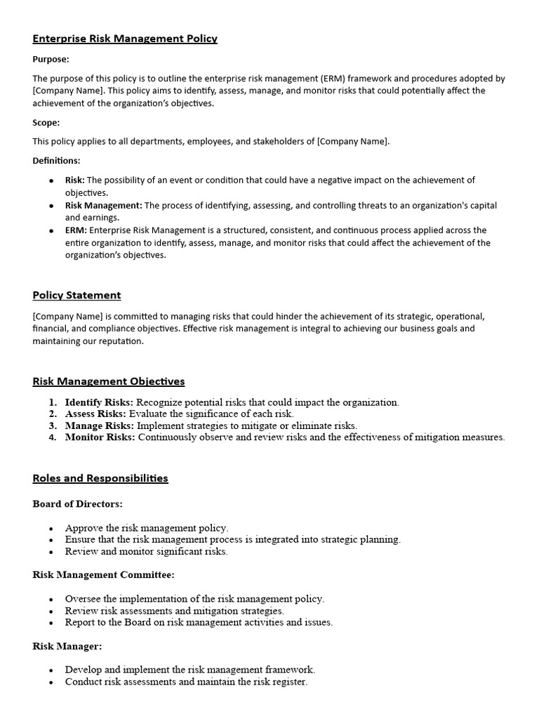 Enterprise Risk Management Policy | PDF | Risk Management | Enterprise ...