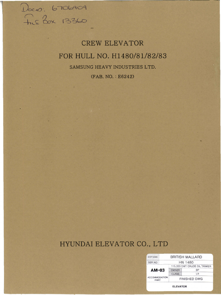 Crew Elevator Specifications H1480-83 | PDF | Elevator | Manufactured Goods