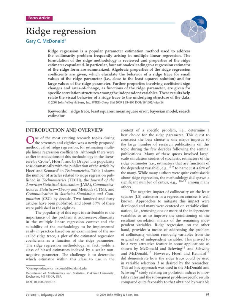 2009 Ridge Regression | PDF | Regression Analysis | Linear Regression
