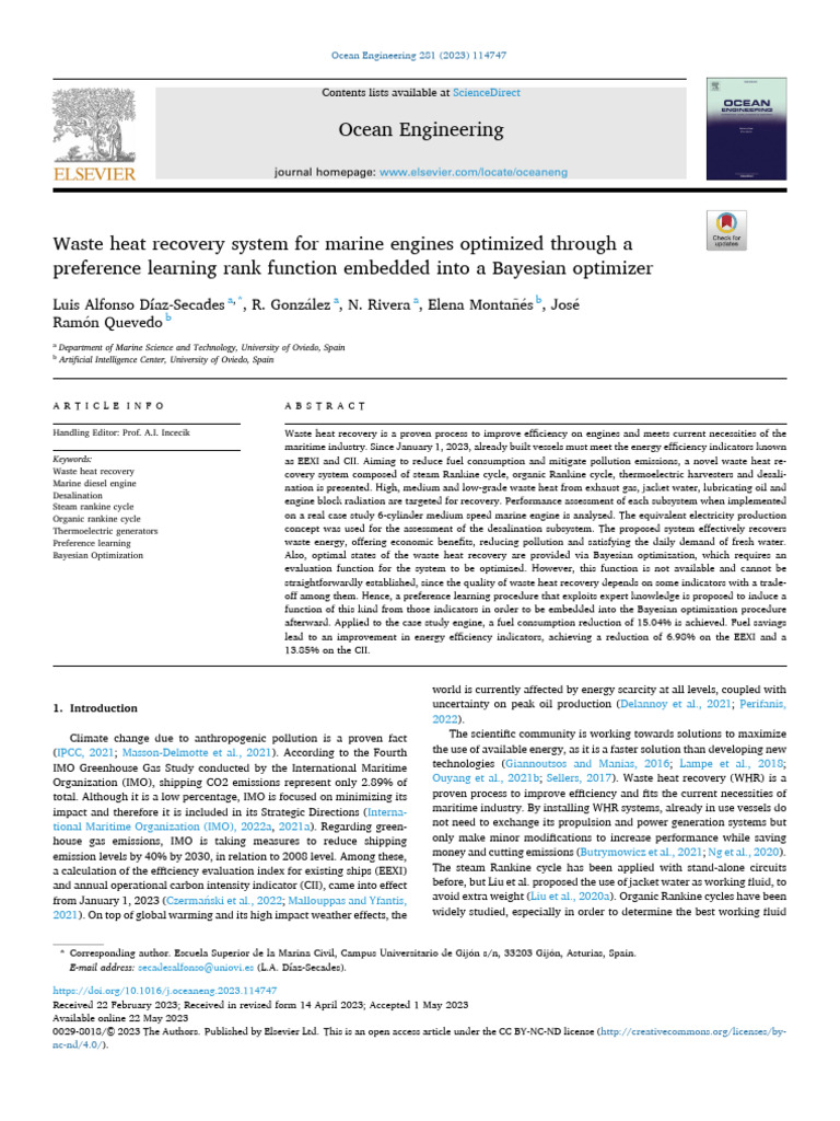 Waste Heat Recovery System For Marine Engines Optimized Through A ...