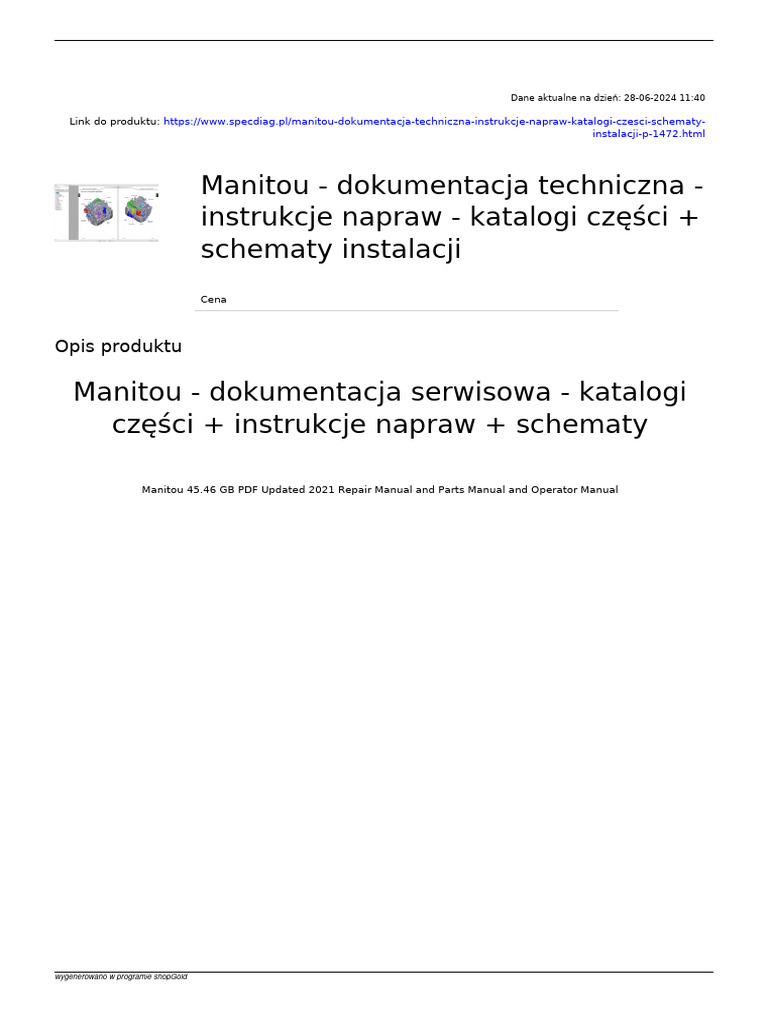Manitou Dokumentacja Techniczna Instrukcje Napraw Katalogi Czesci ...