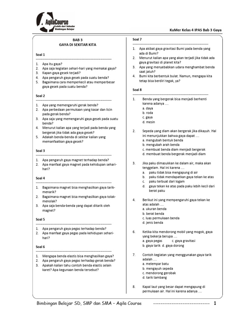 Kumer Kelas 4 IPAS Bab 3 Gaya | PDF