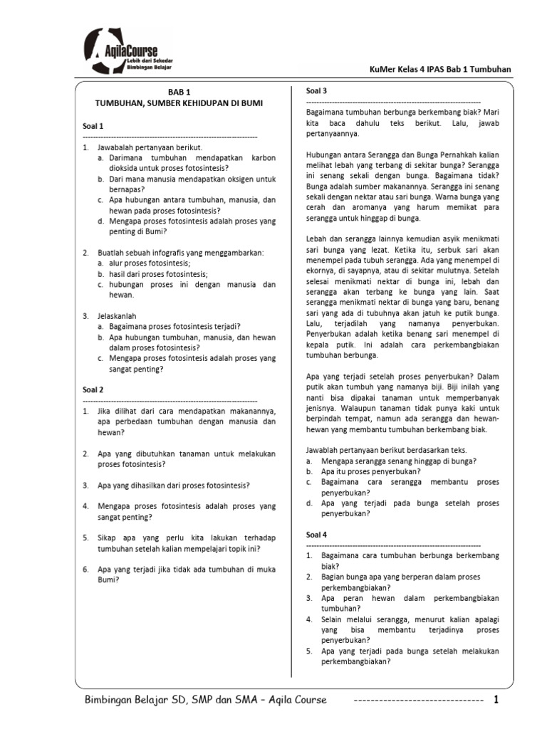 Kumer Kelas 4 IPAS Bab 1 Tumbuhan | PDF