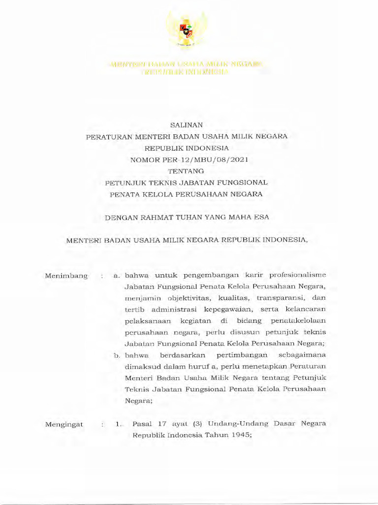 Permenbumn Per-12/mbu/08/2021 | PDF