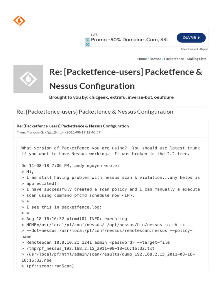 Re - (Packetfence-Users) Packetfence & Nessus Configuration - PacketFence | PDF | Computer ...