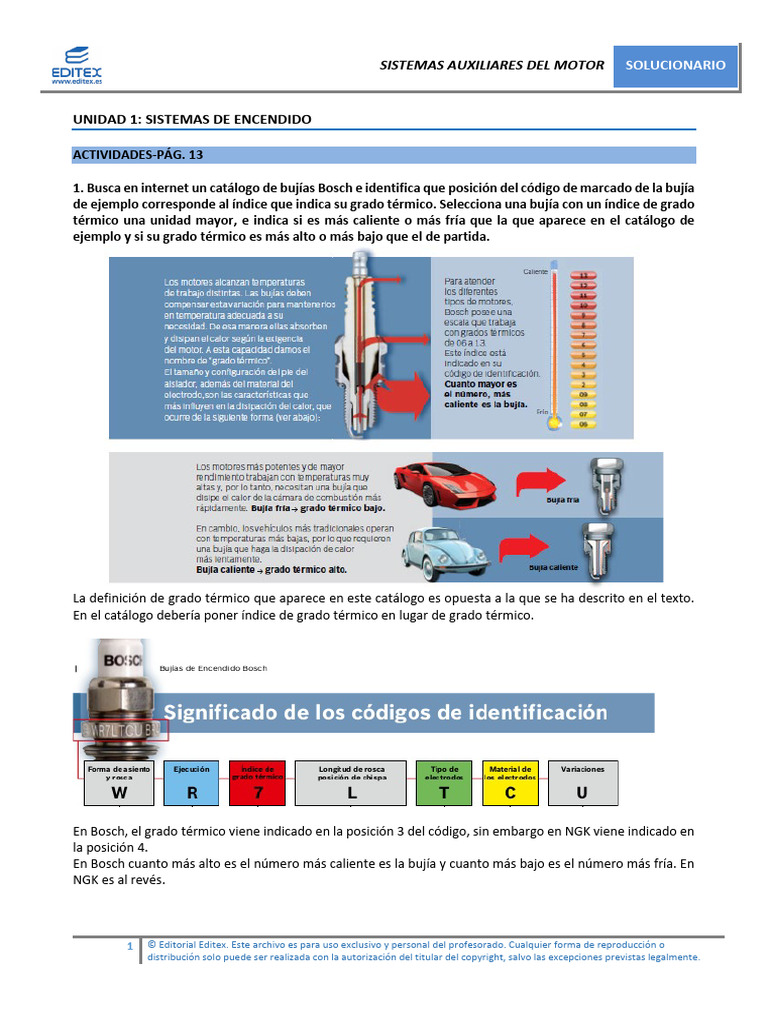Solucionario Sistemas Auxilares Del Motor 1-7 Editex | PDF | Carburador | Transformador