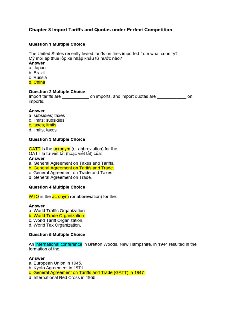 Chapter 8 Import Tariffs And Quotas Under Perfect Competition Pdf