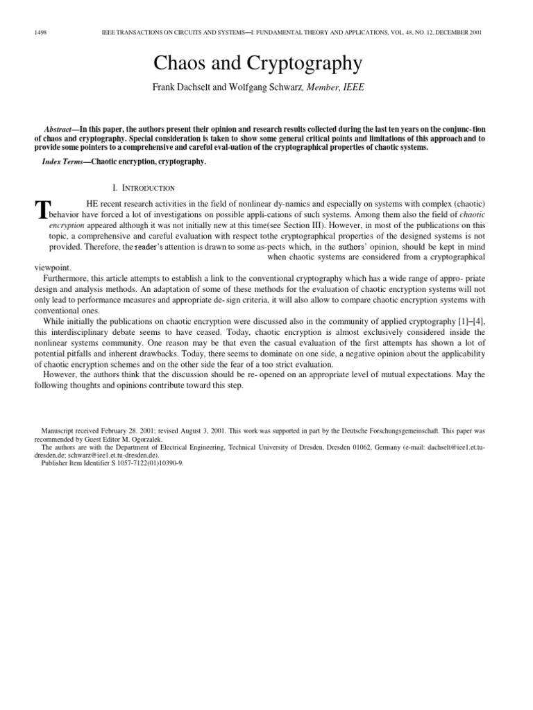 Chaos and Cryptography Dachselt 2001 | PDF | Cryptography | Key (Cryptography)